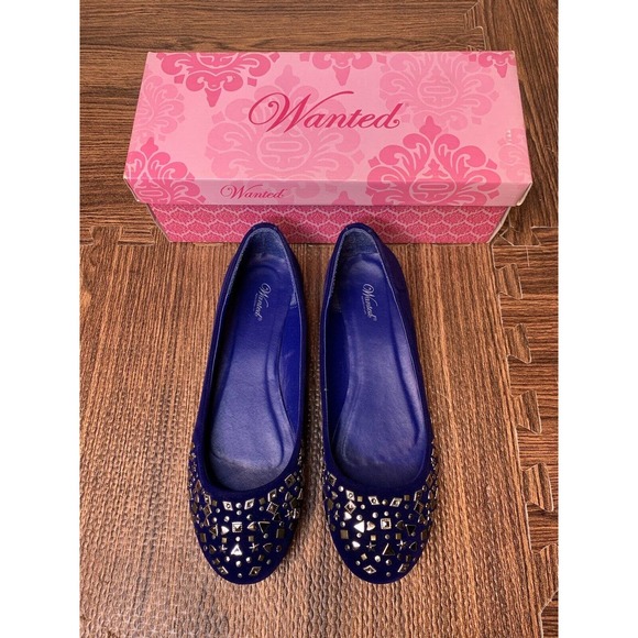 Wanted | Shoes | Wanted Flats Cosmo Blue Velvet Studded Sz 8 | Poshmark